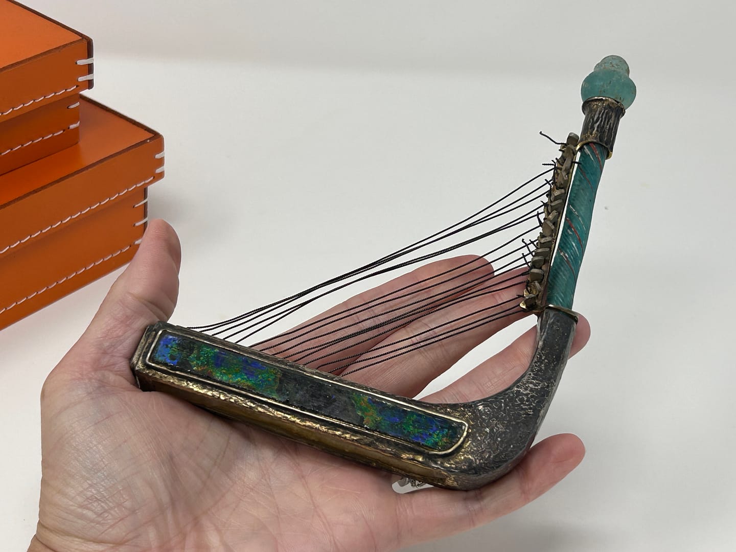 950 Silver with 24K Gold Plate and Roman Glass Fourteen String Harp by ...