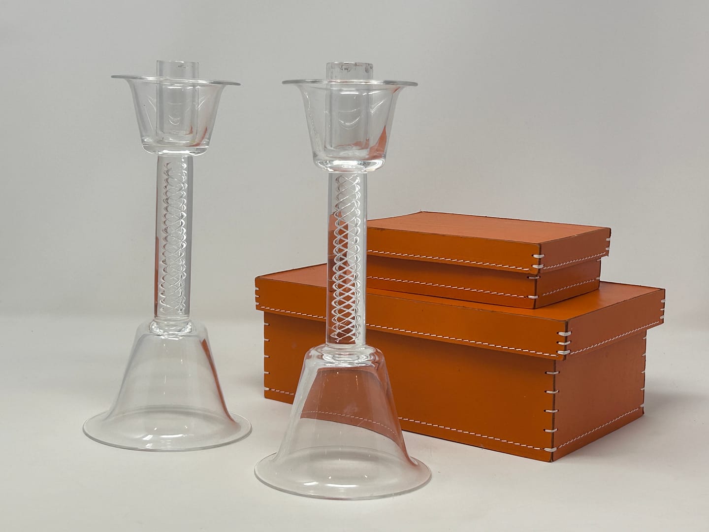 Pair Of Steuben Glass Crystal Twist Stem Candlestick Candle Holders ...