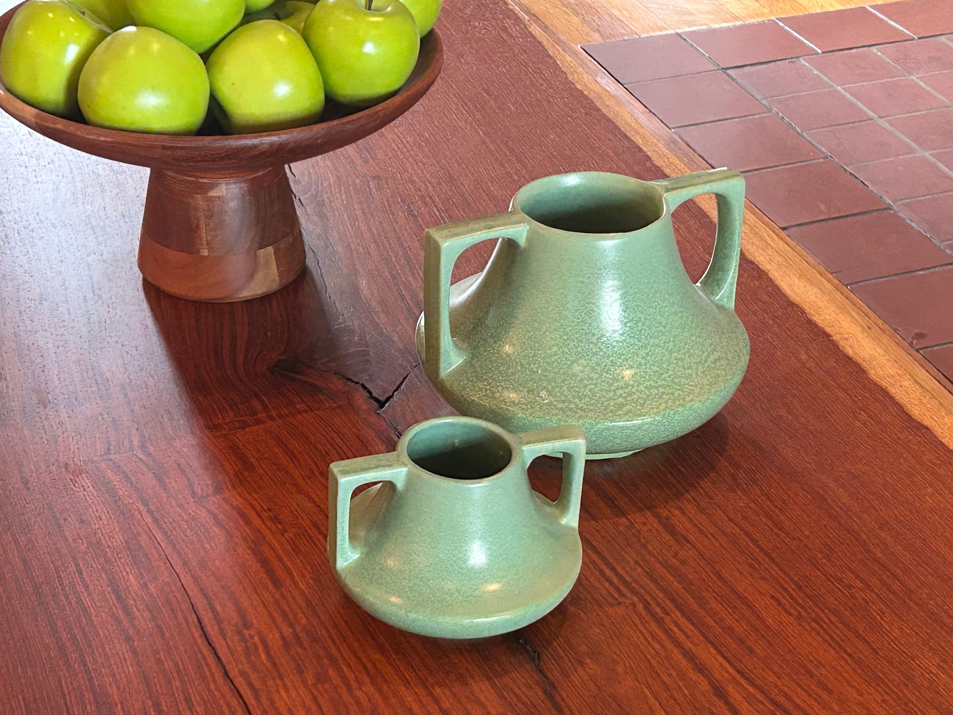 Haeger Pottery Eve Double Handled Vase in Geranium Green, Set of Two ...